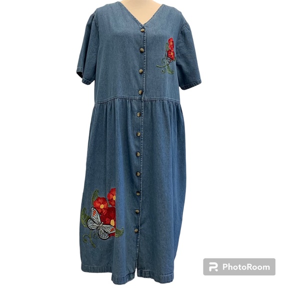 Eric Jay | Dresses | Eric Jay Butterfly Denim Floral Embroidery Dress X ...